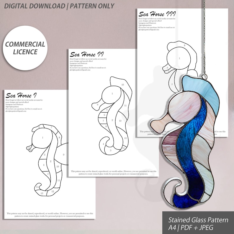 Seahorse Stained Glass Pattern Set – 3 Designs – Digital Download - Etsy