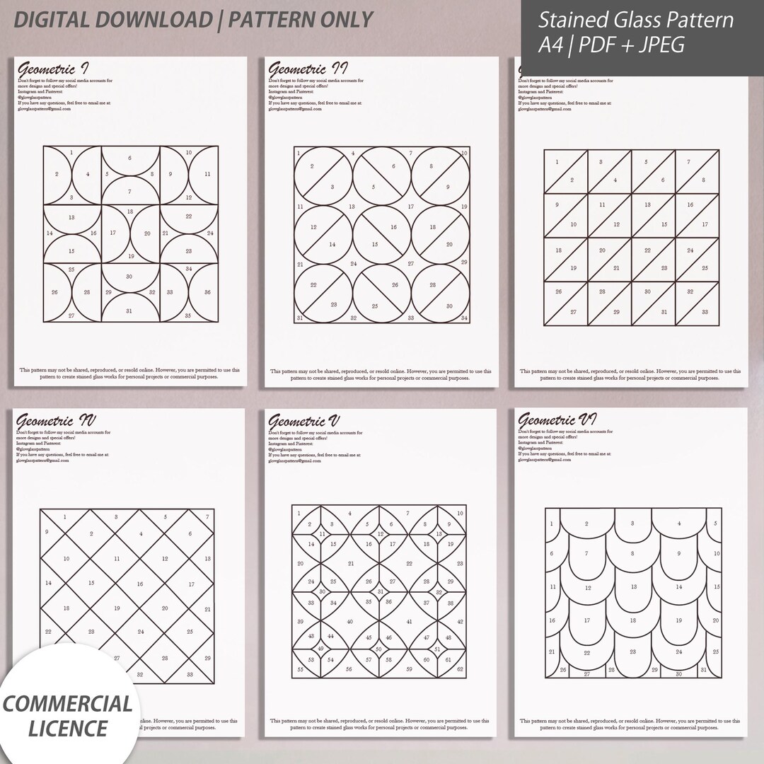 Geometric Stained Glass Patterns – 6 Unique Designs – Digital Download ...