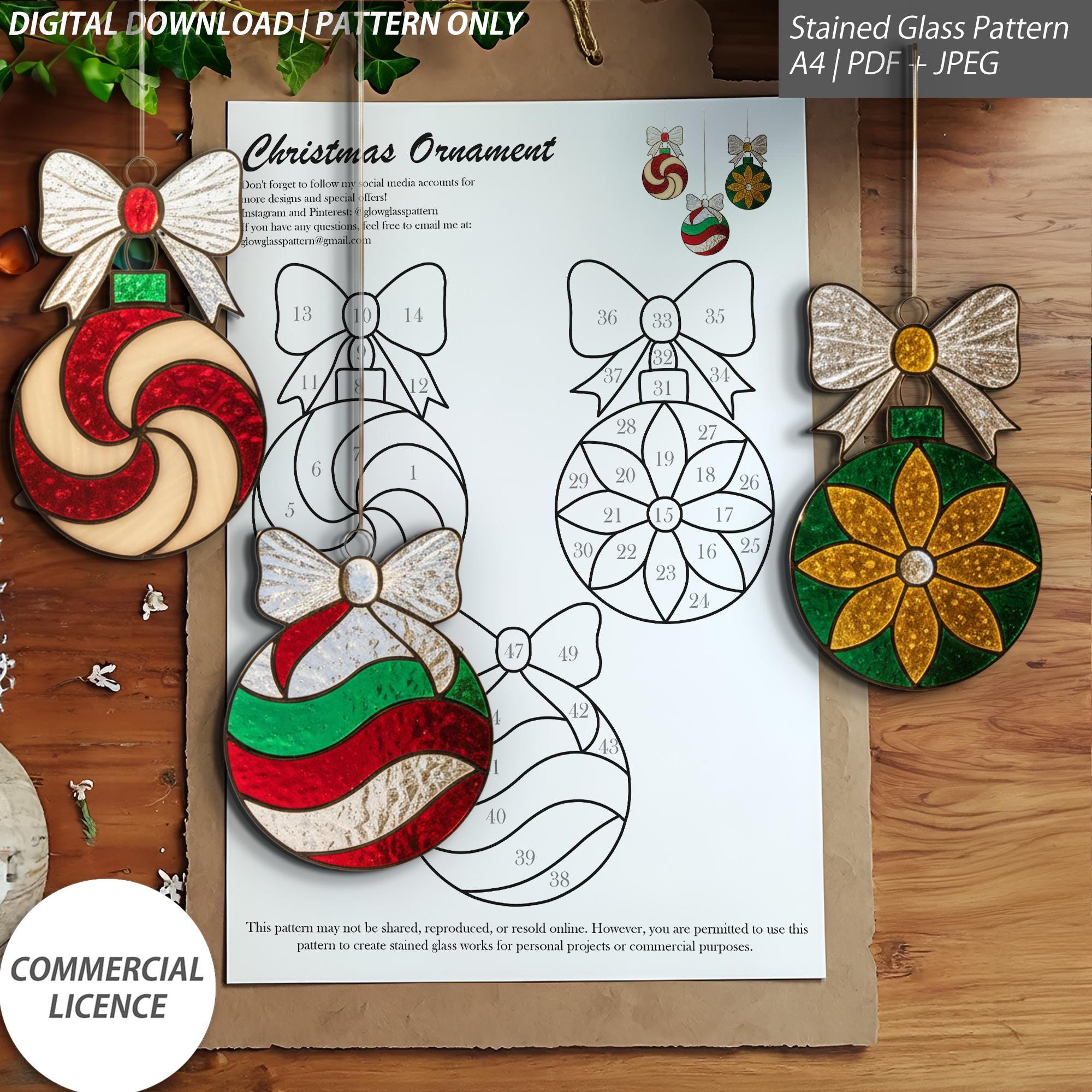 Stained Glass Christmas Ornament Pattern: DIY Holiday Suncatcher (PDF ...