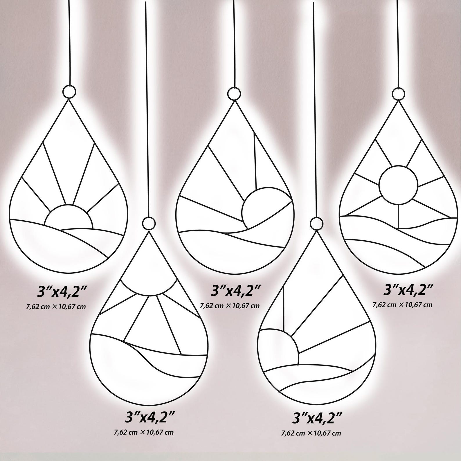 Mini Rising Sun Drop – Set of 5 Stained Glass Patterns | Digital ...