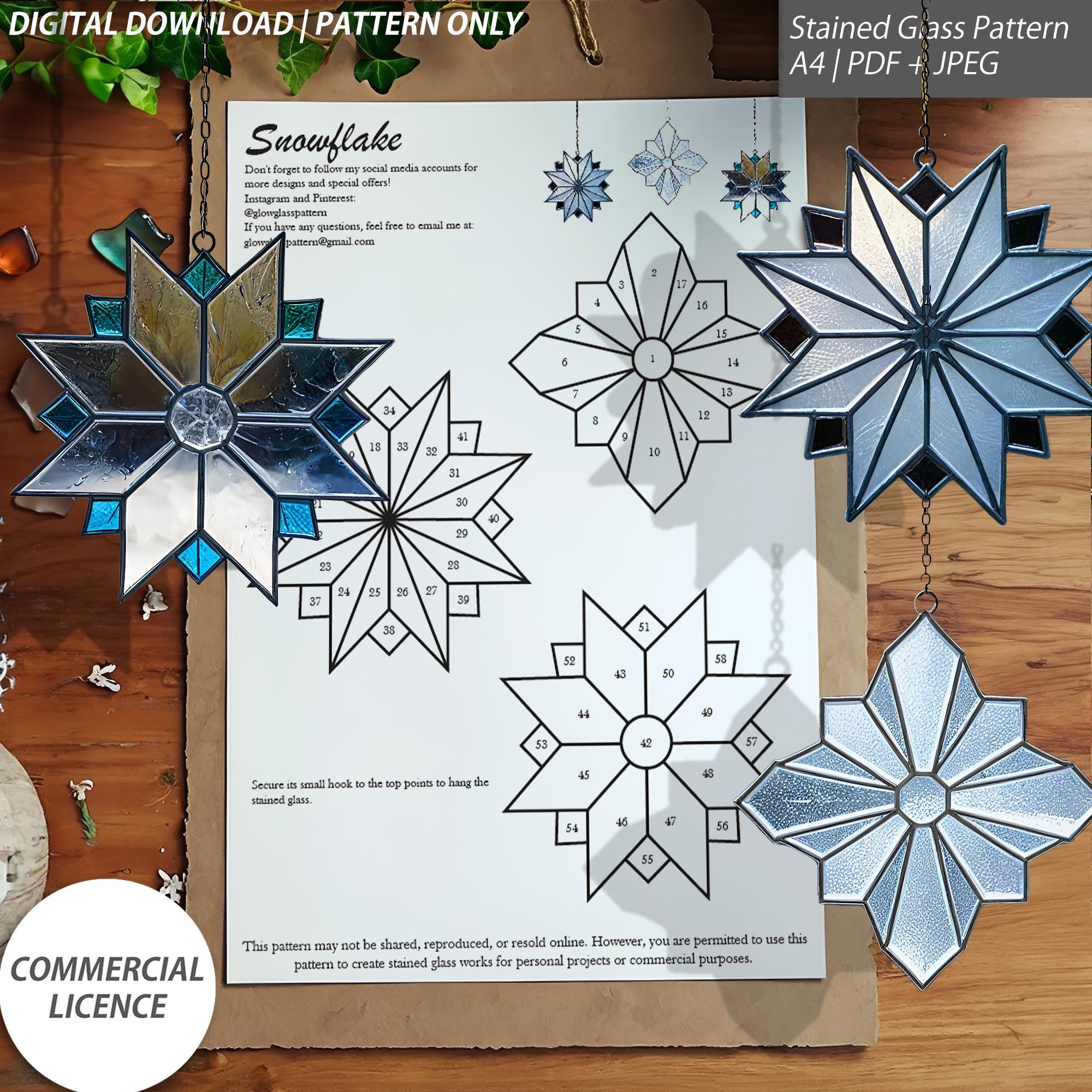 Triple Snowflake Stained Glass Pattern – 3 Designs on a Single Page ...