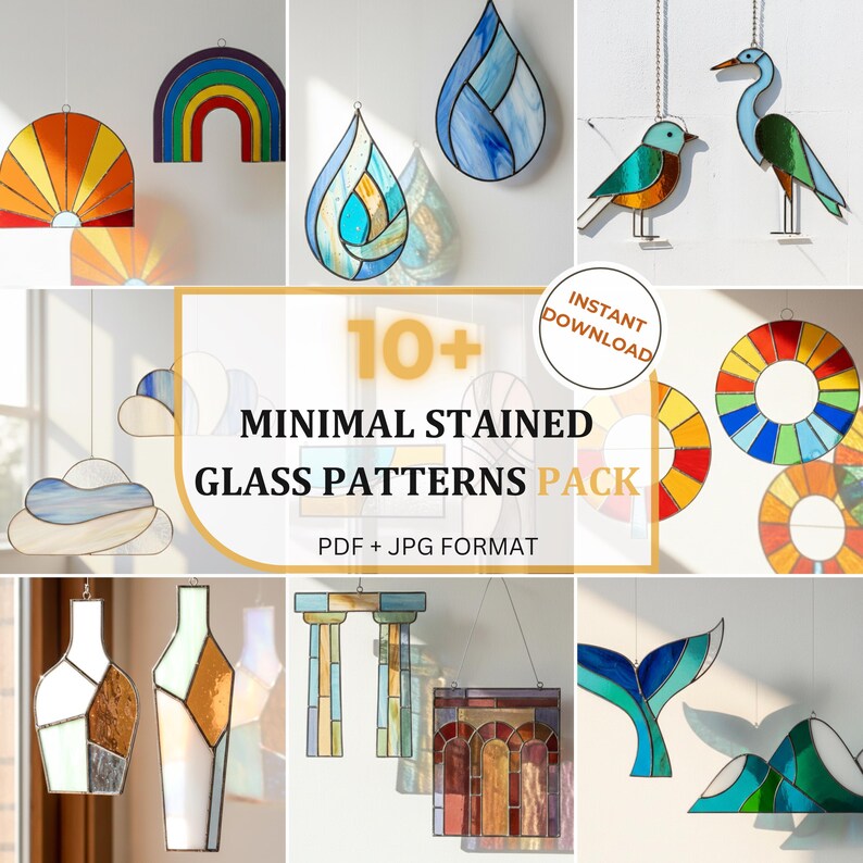 Minimal Stained Glass Pattern Pack | 10+ Designs | A4 Size | Digital ...