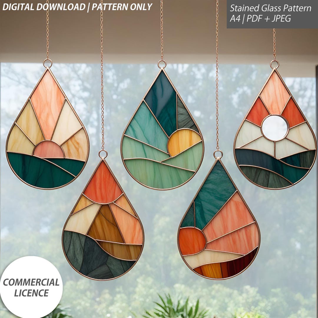 Mini Rising Sun Drop – Set of 5 Stained Glass Patterns | Digital ...