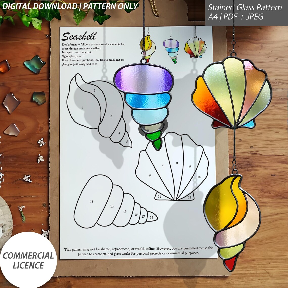 Set of 3 Seashell Stained Glass Patterns – Unique Designs – Digital ...