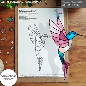 Hummingbird Stained Glass Pattern 7.5x4.5 Inch Design Digital Download ...