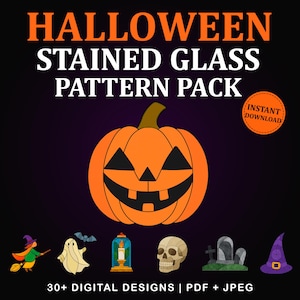 30+ Halloween Stained Glass Patterns: Ghost, Witch, Pumpkin (digital ...