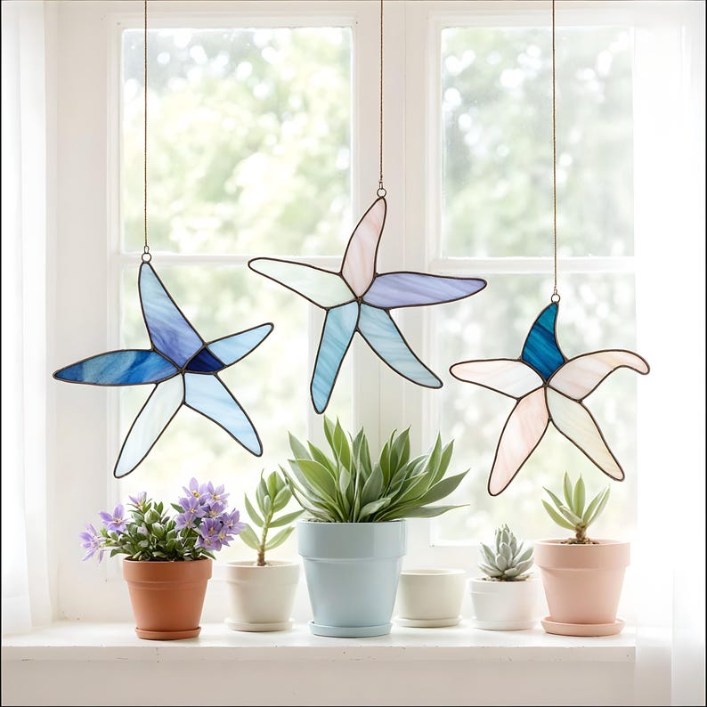 Starfish Stained Glass Pattern: Modern Sun Catcher Design (digital ...