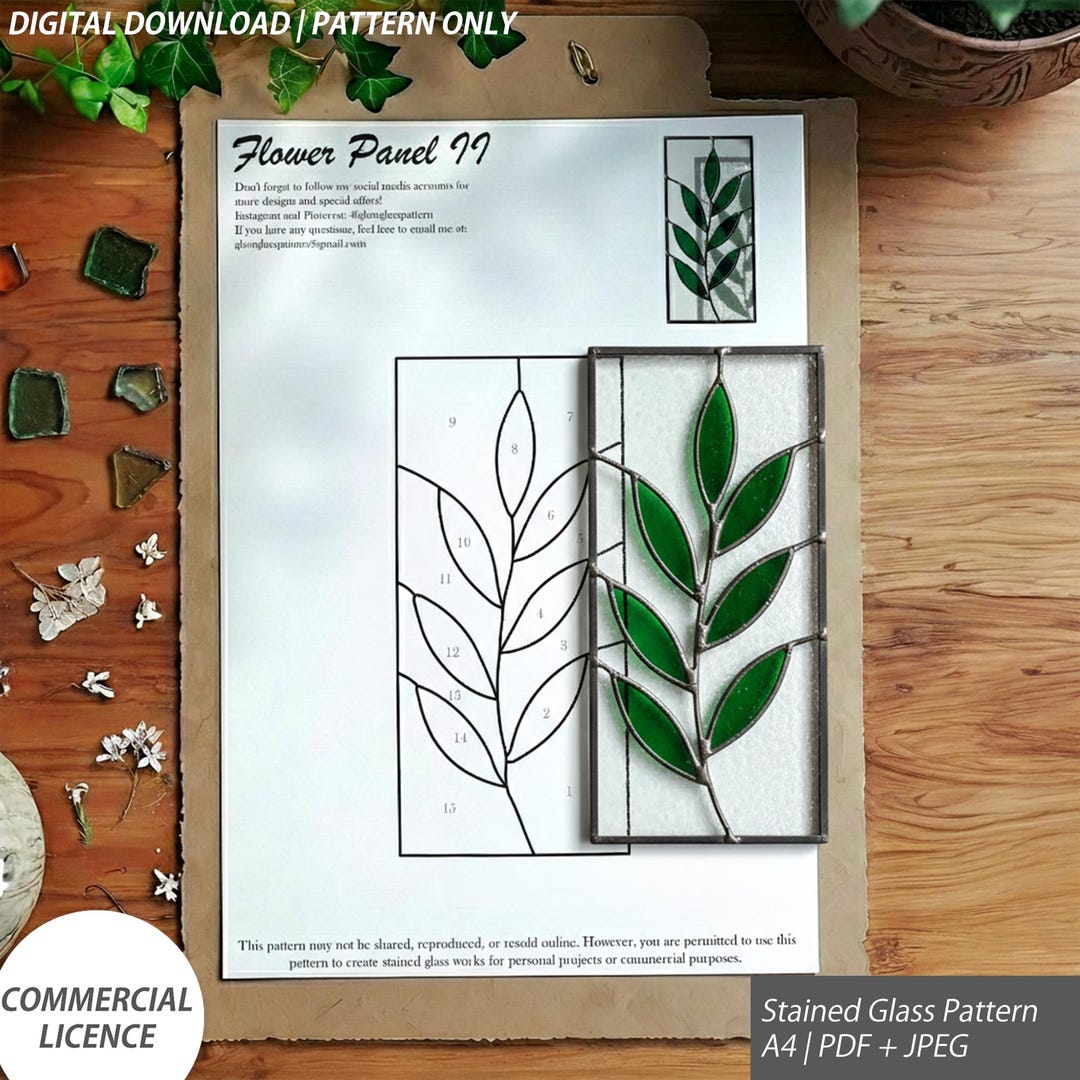 Minimal Leaf Panel Stained Glass Pattern | A4 | Etsy Digital Download ...