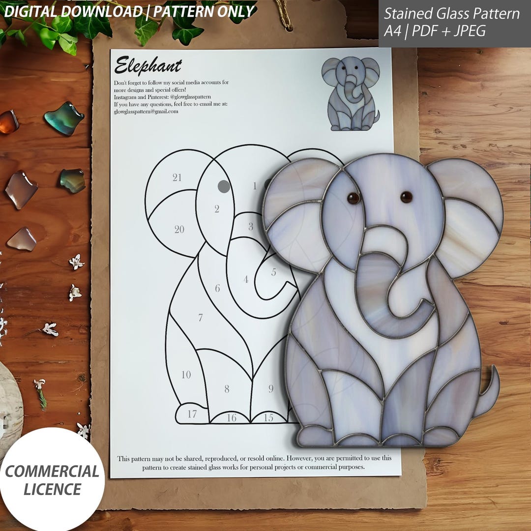 Elephant Stained Glass Pattern | Majestic Elephant PDF Design | DIY ...