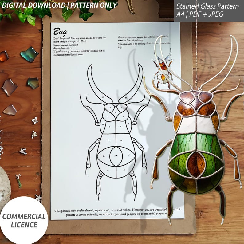 Unique Bug Stained Glass Pattern – 8x4.5 Inch Design – Digital Download ...