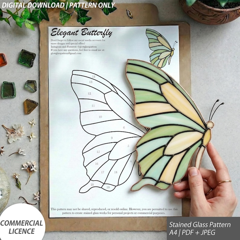Elegant Butterfly Stained Glass Pattern, Suncatcher Design (PDF JPG ...