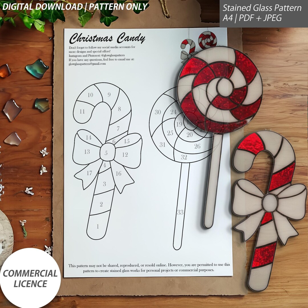 Christmas Candy Stained Glass Pattern | Festive Candy PDF Design | DIY ...