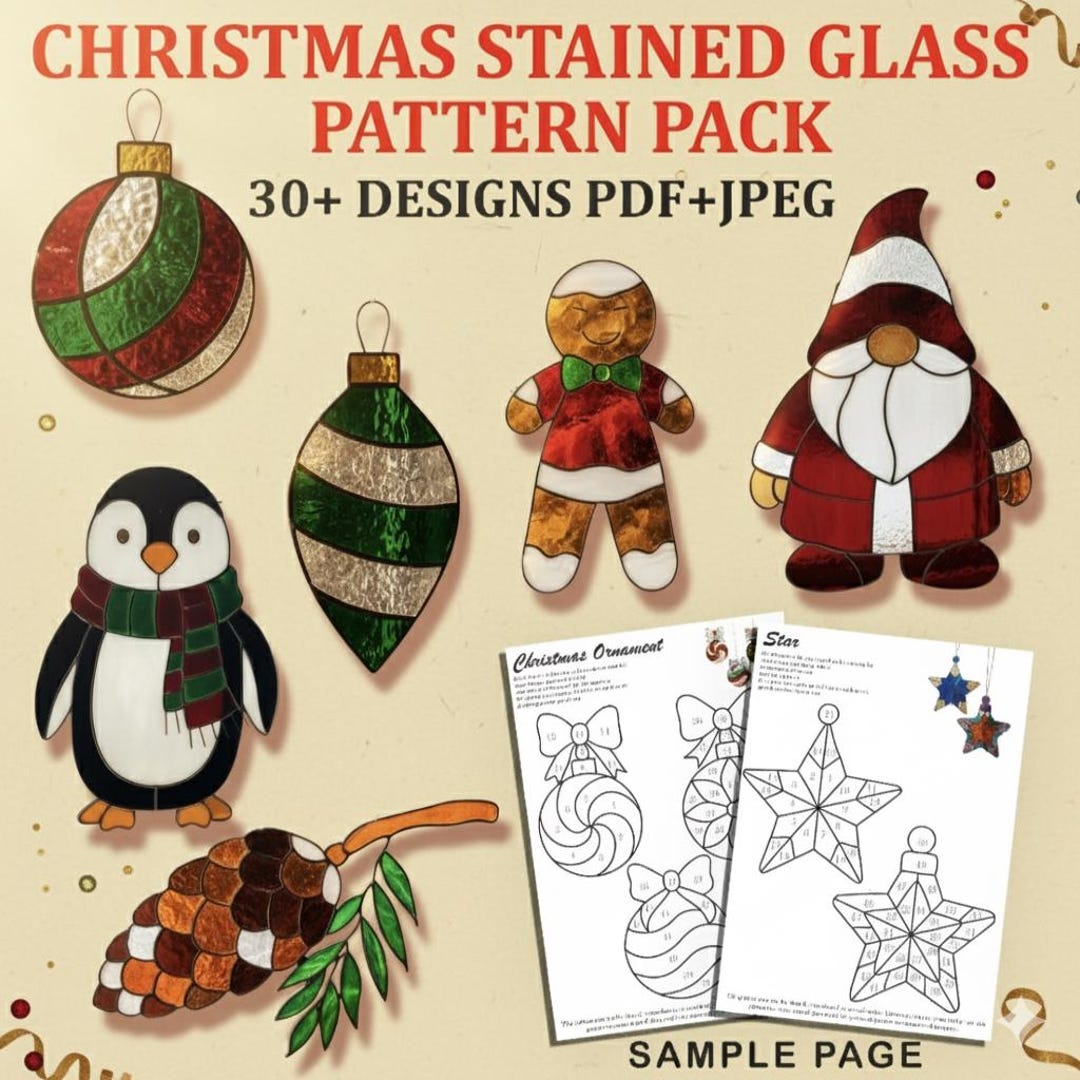 Christmas Stained Glass Pattern Bundle: 30+ Holiday Designs (PDF & JPEG ...