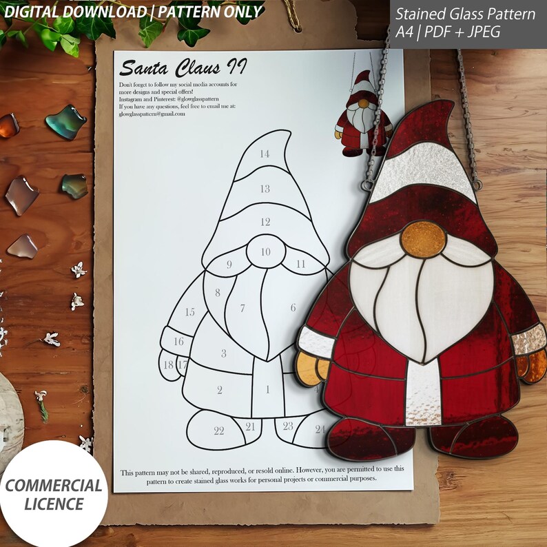 Santa Claus Stained Glass Pattern | Classic Santa PDF Design | DIY ...