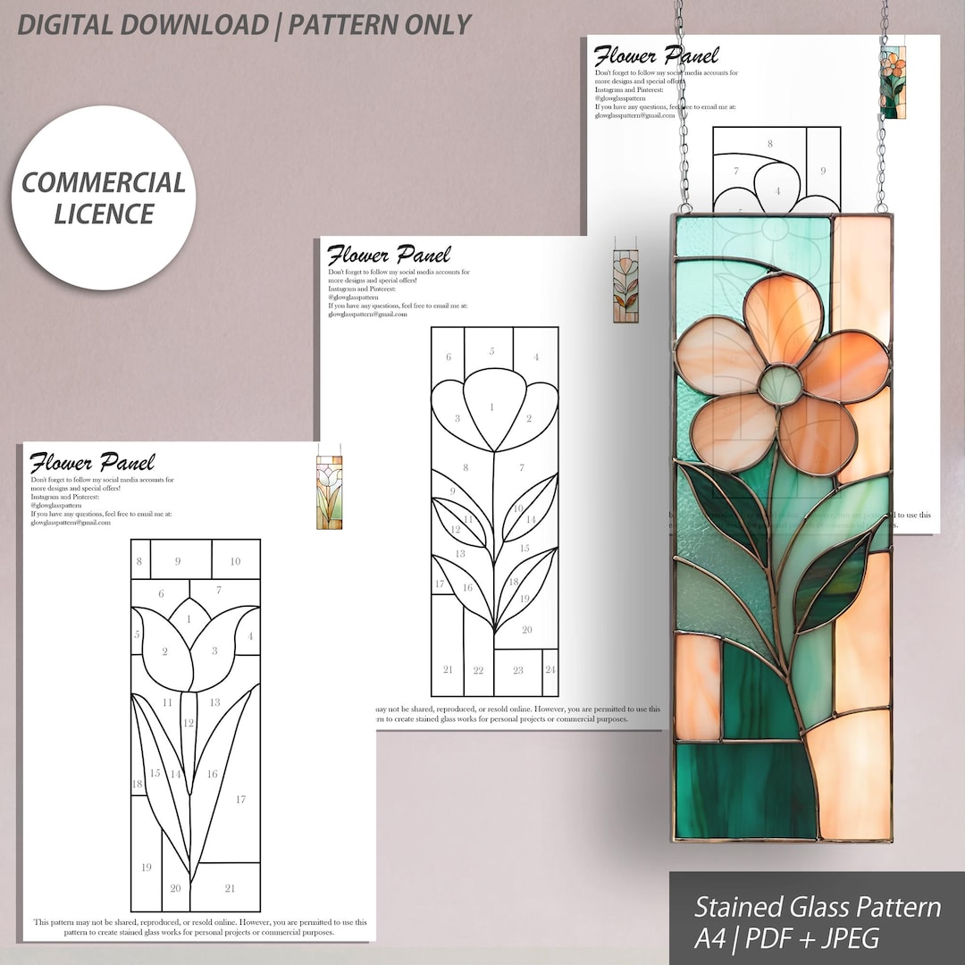 Trio of Floral Stained Glass Patterns – 3 Designs – Digital Download ...
