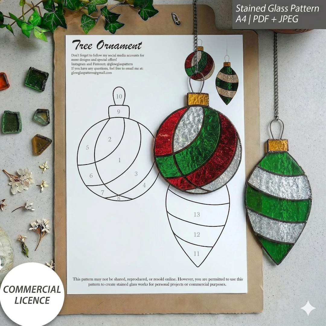 Tree Christmas Ornament Stained Glass Pattern | Holiday PDF Design ...