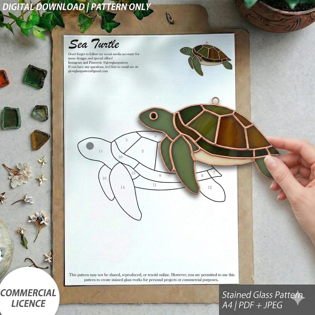 Sea Turtle Stained Glass Pattern PDF JPG - Etsy