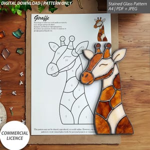 Giraffe Stained Glass Pattern | Elegant Animal Design | A4 PDF JPG ...