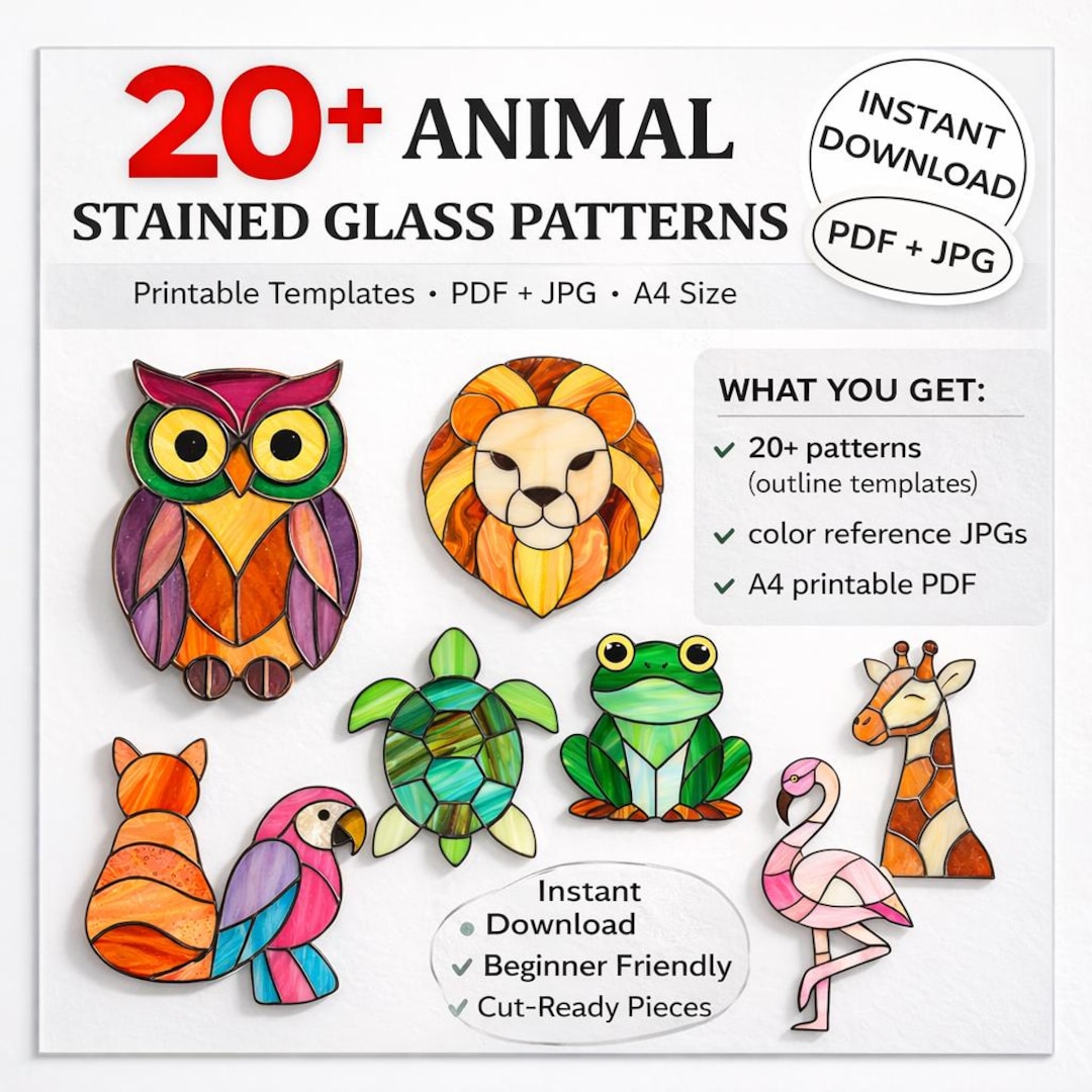 20+ Animal Stained Glass Pattern Bundle | PDF & JPEG | Instant Download ...