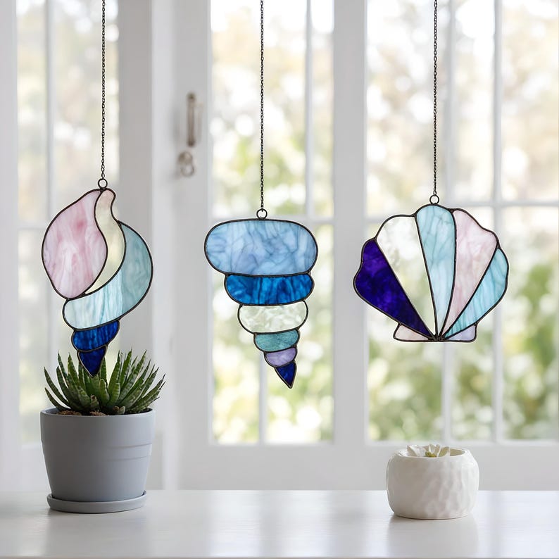Set of 3 Seashell Stained Glass Patterns – Unique Designs – Digital ...