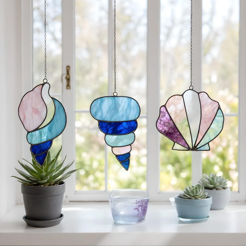 Set of 3 Seashell Stained Glass Patterns – Unique Designs – Digital ...