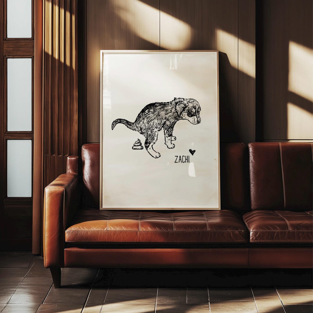 Pooping Peeing Dog Portrait, Personalized Bathroom Wall Decoration ...