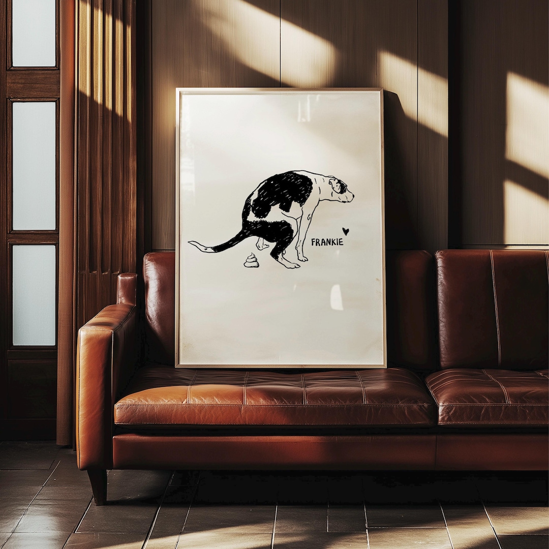Pooping Dog Portrait, Personalized Bathroom Wall Decoration, Modern ...