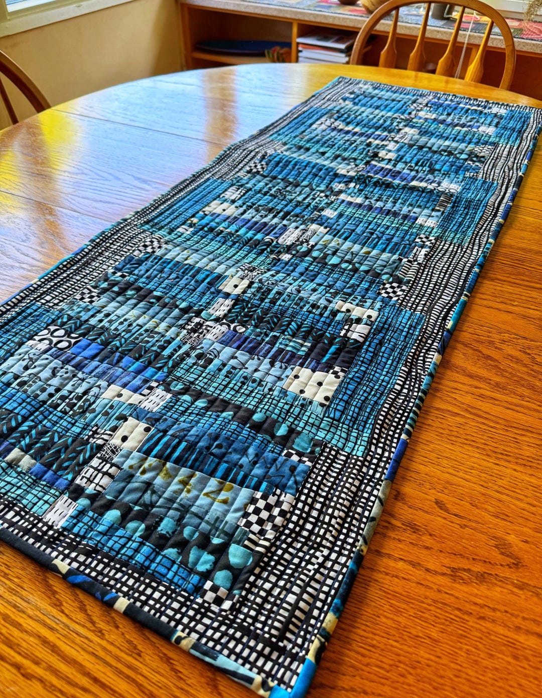 Bright Blue Table Runner/wall Hanging in Marcia Derse Fabrics - Etsy
