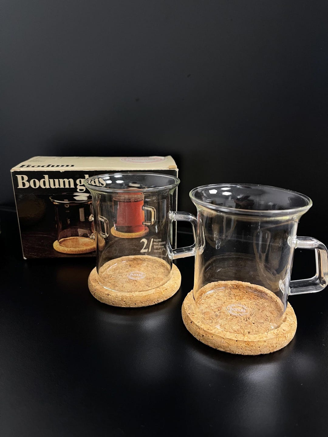 Vintage Bodum Tea Glasses With Glass Handles Original Boxes & Cork ...