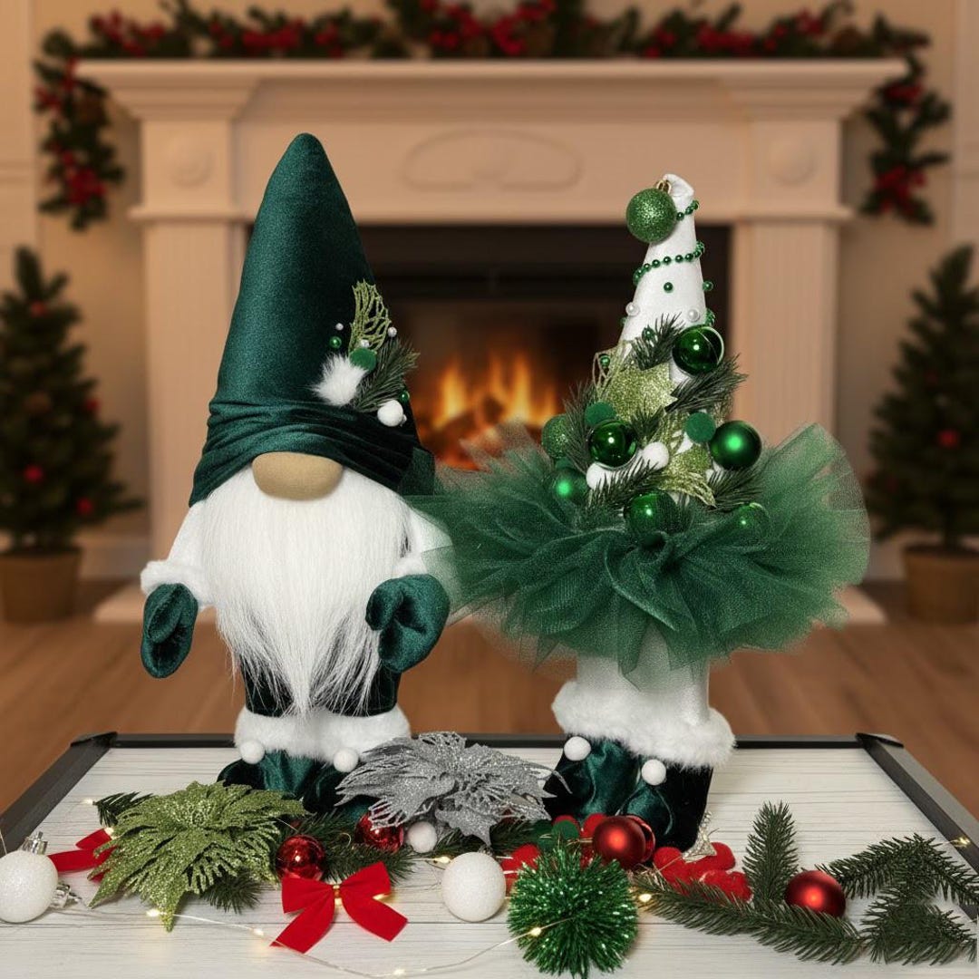 Handmade Set of Christmas Gnomes | Green Festive Decor | Scandinavian ...