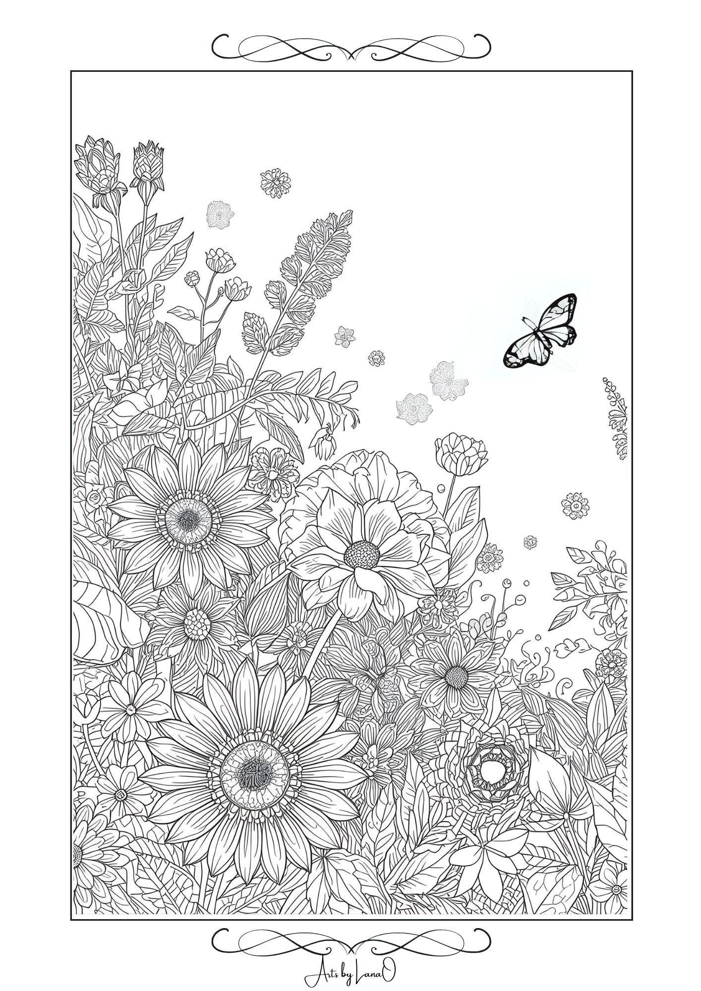 Beautiful Nature and Garden Coloring Pages - Printable Floral Art for ...