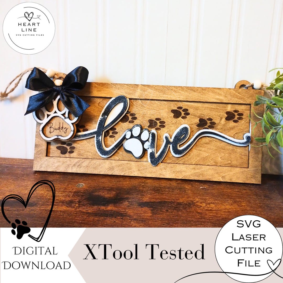 Pet Love Paw Sign SVG File | Pet Lover Laser Cut File | Paw Ornament ...