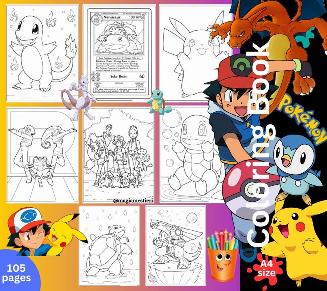 Pokemon Coloring Pages, 105 Sheets, Coloring Book, Printable Art ...