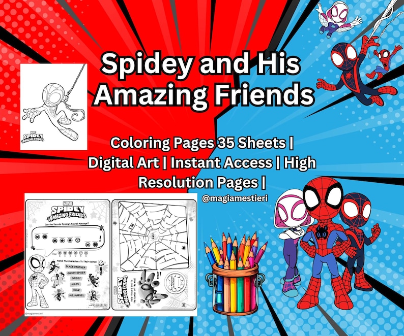 Spidey & His Amazing Friends Coloring Pages, 35 Sheets, Printable ...