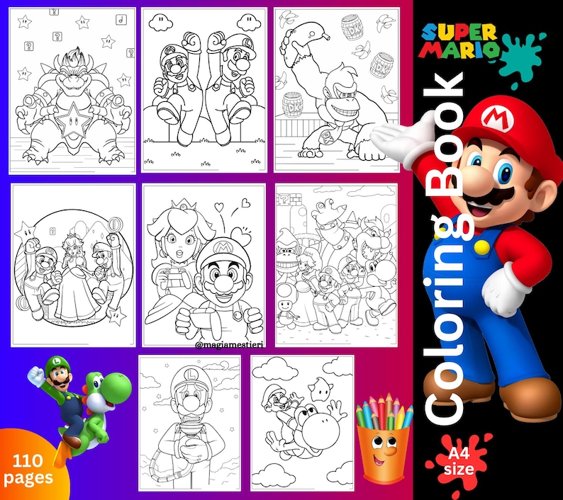 Super Mario Coloring Pages, 110 Sheets, Coloring Book, Printable Art ...