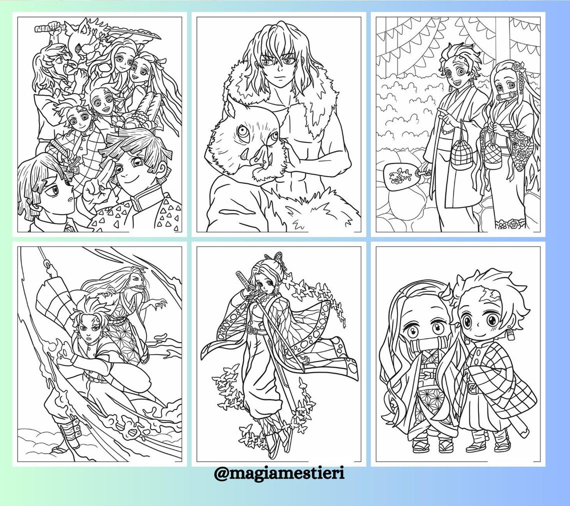Anime Coloring Pages, Demon Slayer Coloring Sheets, 51 Pages, Trending ...