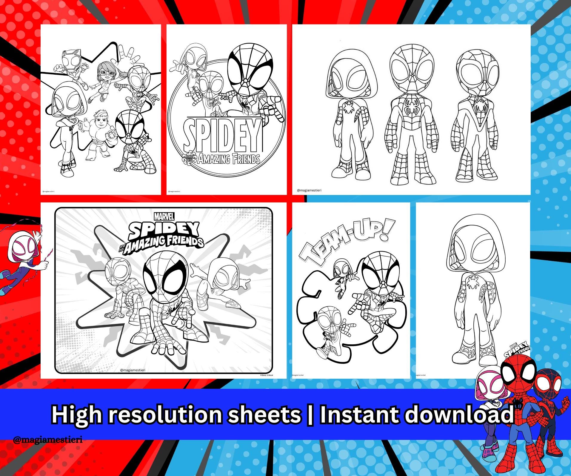 Spidey & His Amazing Friends Coloring Pages, 35 Sheets, Printable ...