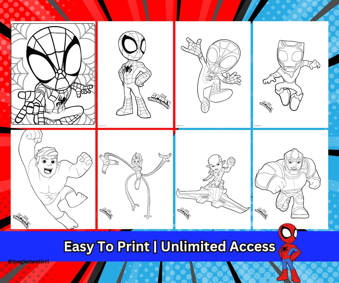 Spidey & His Amazing Friends Coloring Pages, 35 Sheets, Printable ...