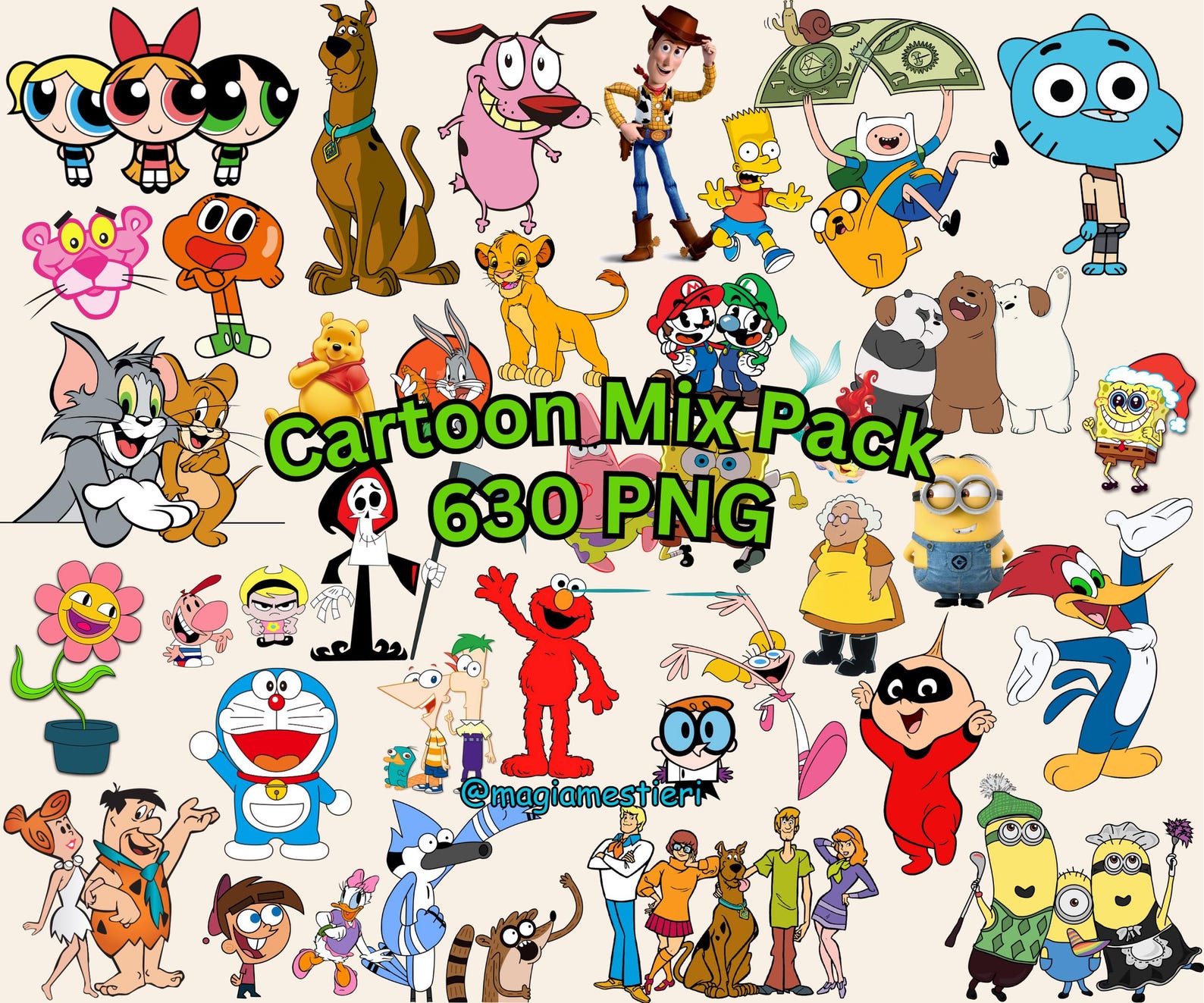Cartoon Mix PNG Bundle, 630 PNG, Cartoon Png, Svg, Printable Art ...