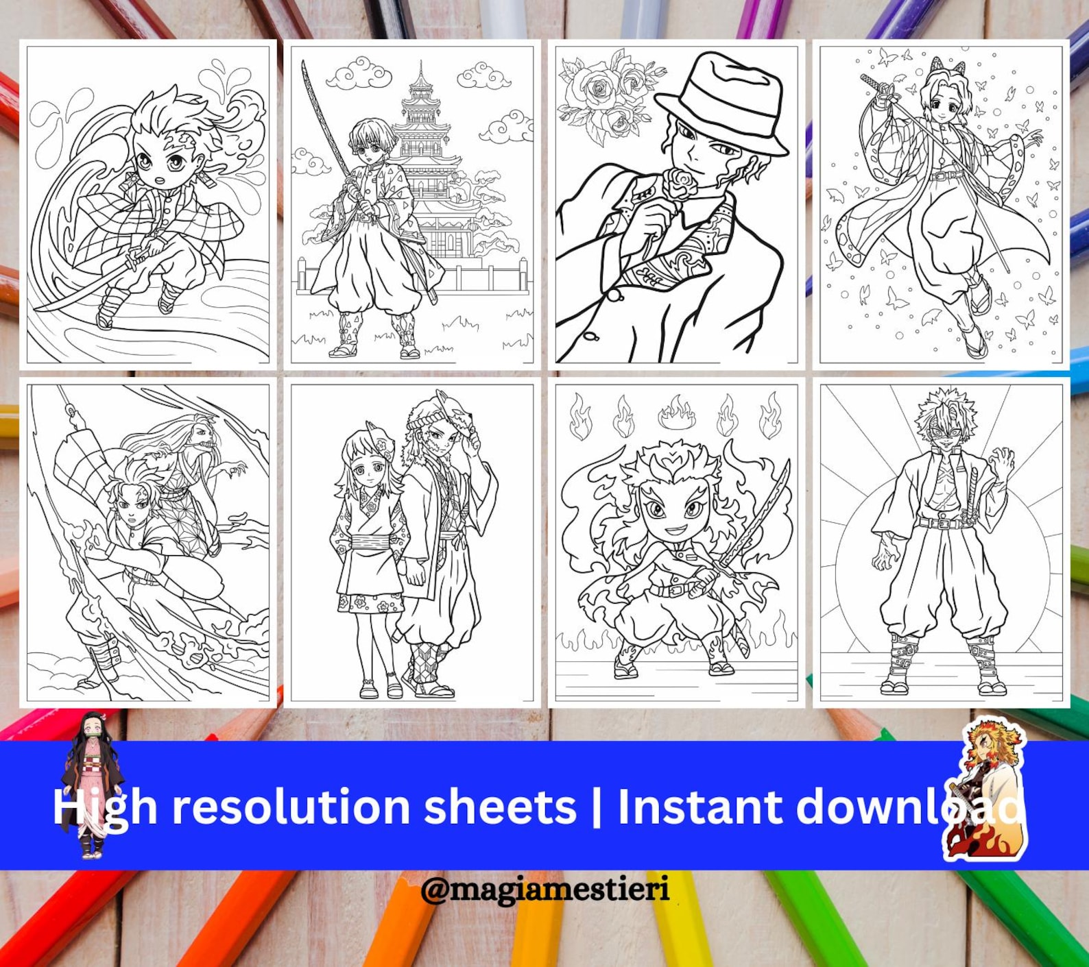 Anime Coloring Pages, Demon Slayer Coloring Sheets, 51 Pages, Trending ...