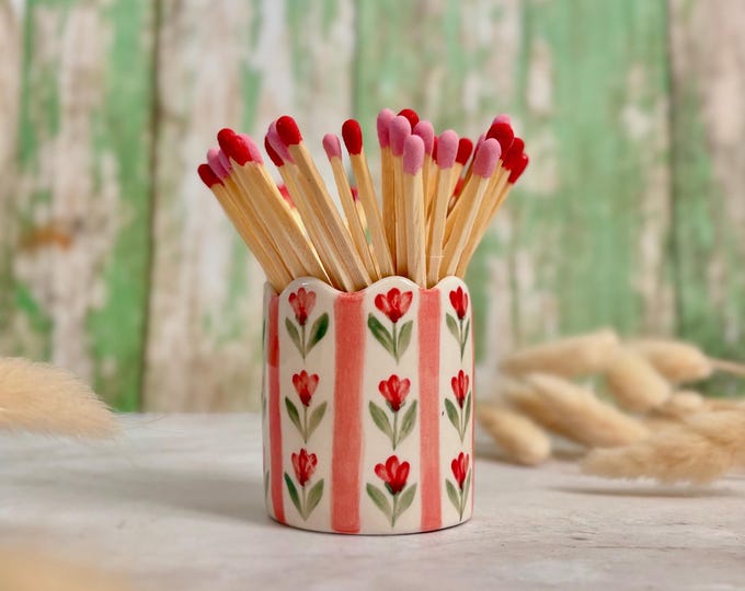 Handmade Ceramic Tulip Match Pot With Striker & Matches - Etsy
