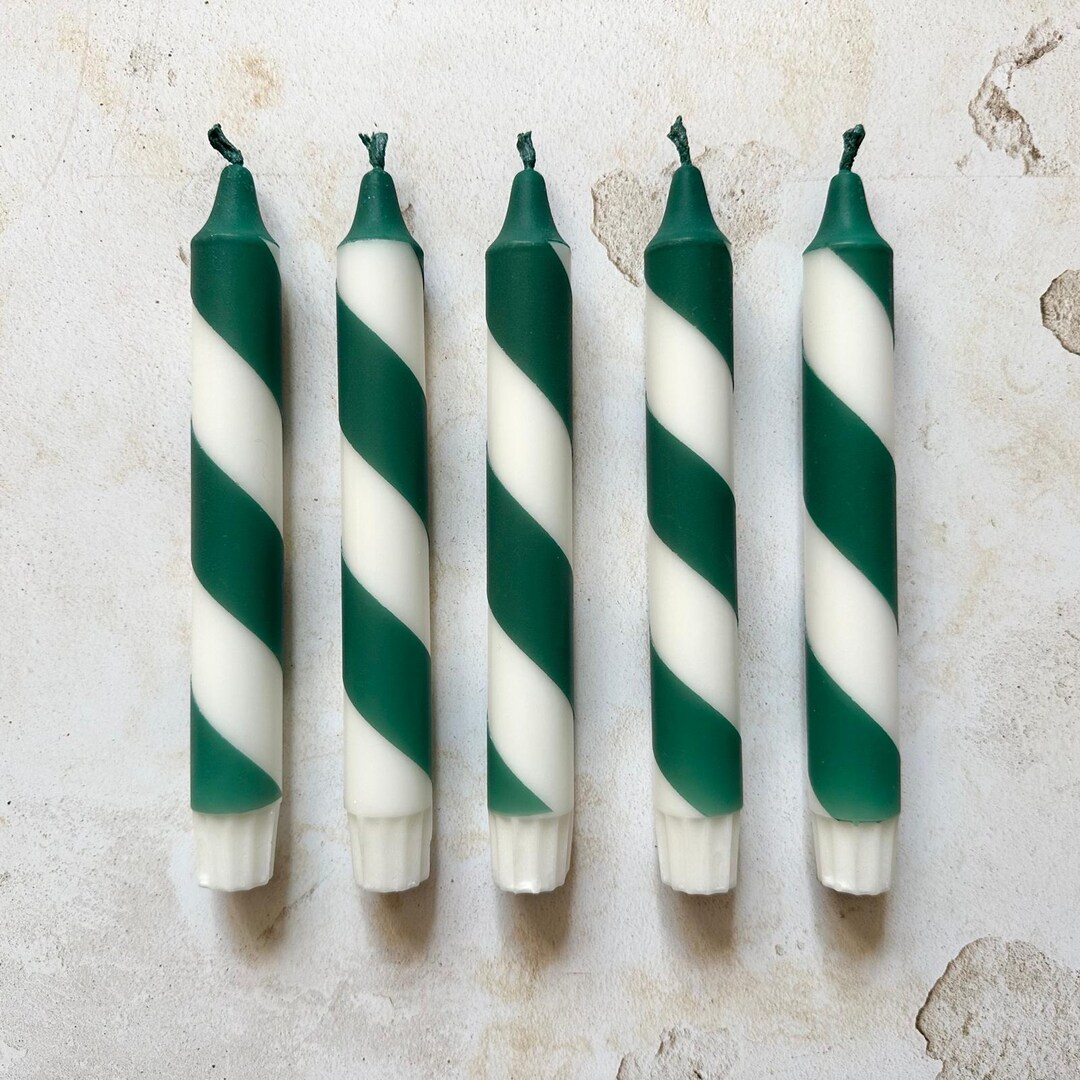 Hand Dipped Candy Cane Dinner Candles: Forest Green Stripe Vegan ...