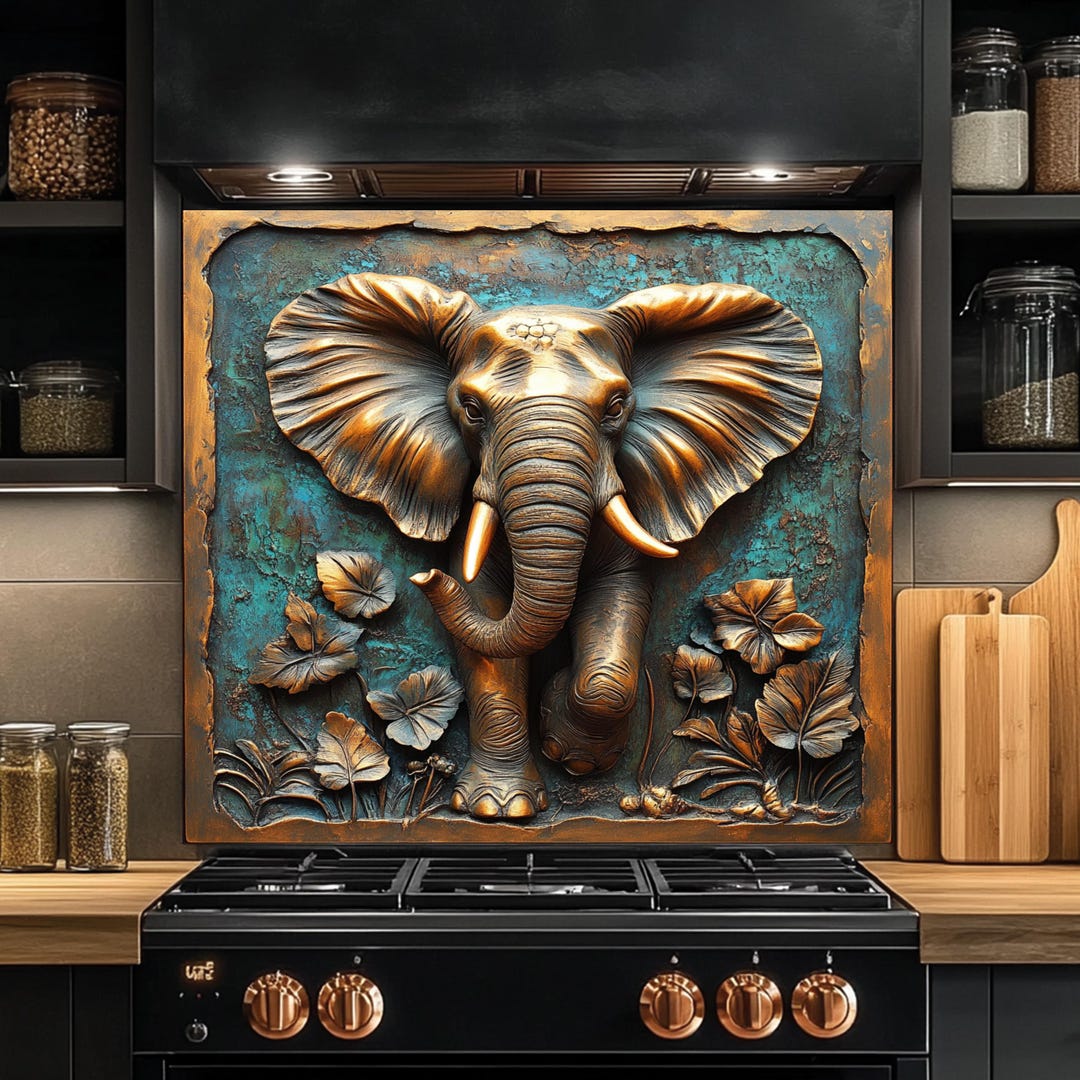 Tempered Glass Backsplash, Elephant Glass Backsplash for Kitchen, Stove ...