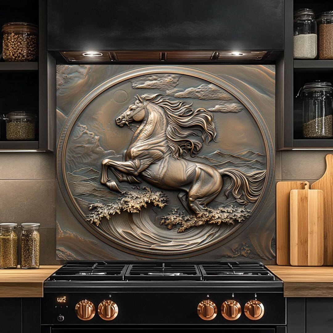 Tempered Glass Backsplash, Horse Design Glass Backsplash, Kitchen ...