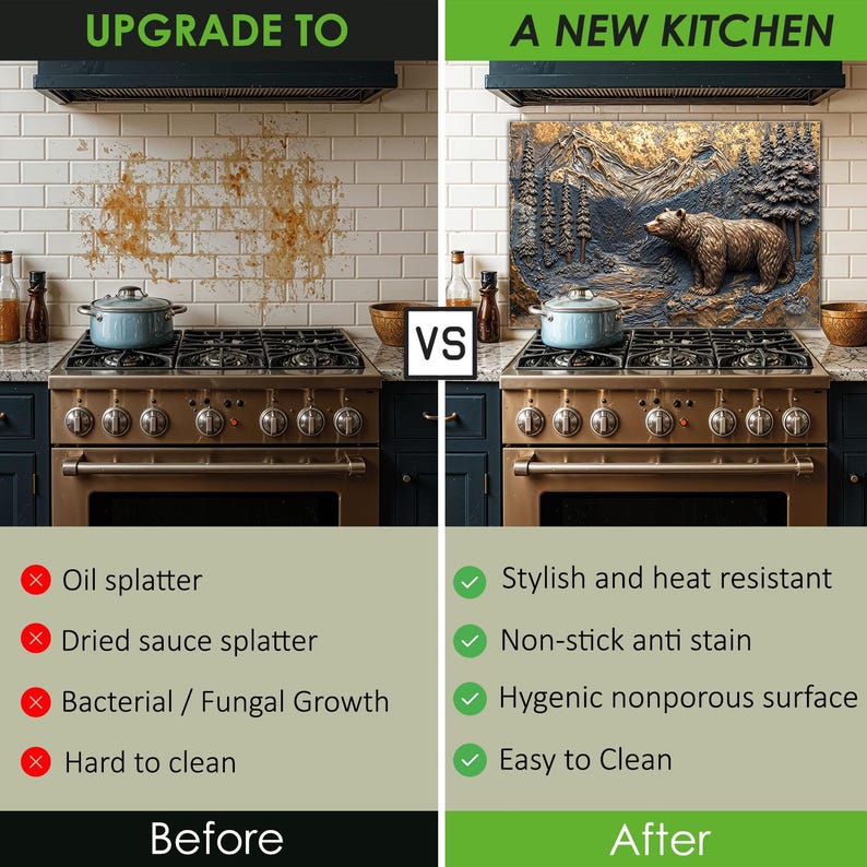 Tempered Glass Backsplash for Kitchen - Easy to Clean, Heat Resistant ...
