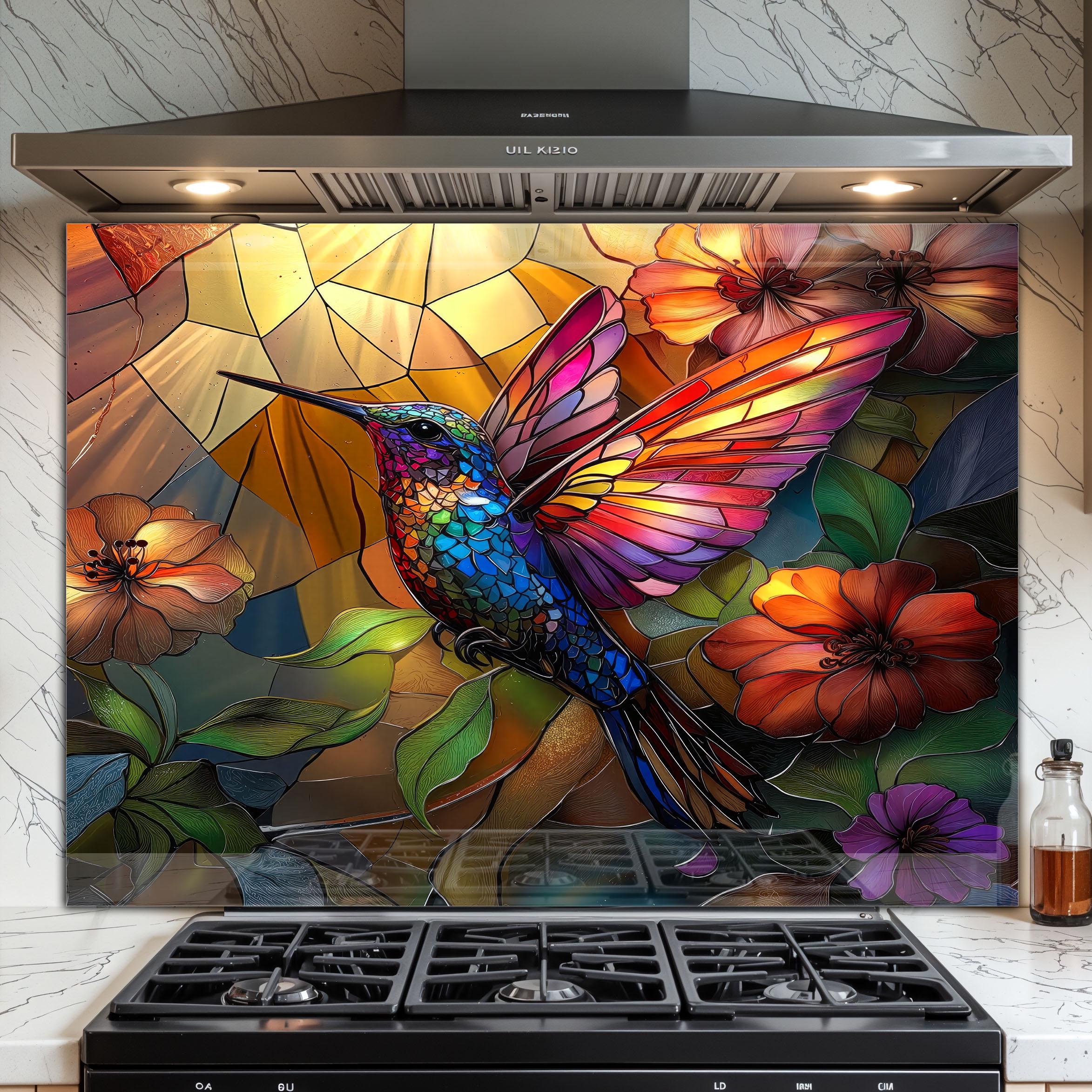 Hummingbird Stained Glass Tempered Glass Kitchen Backsplash – Heat ...