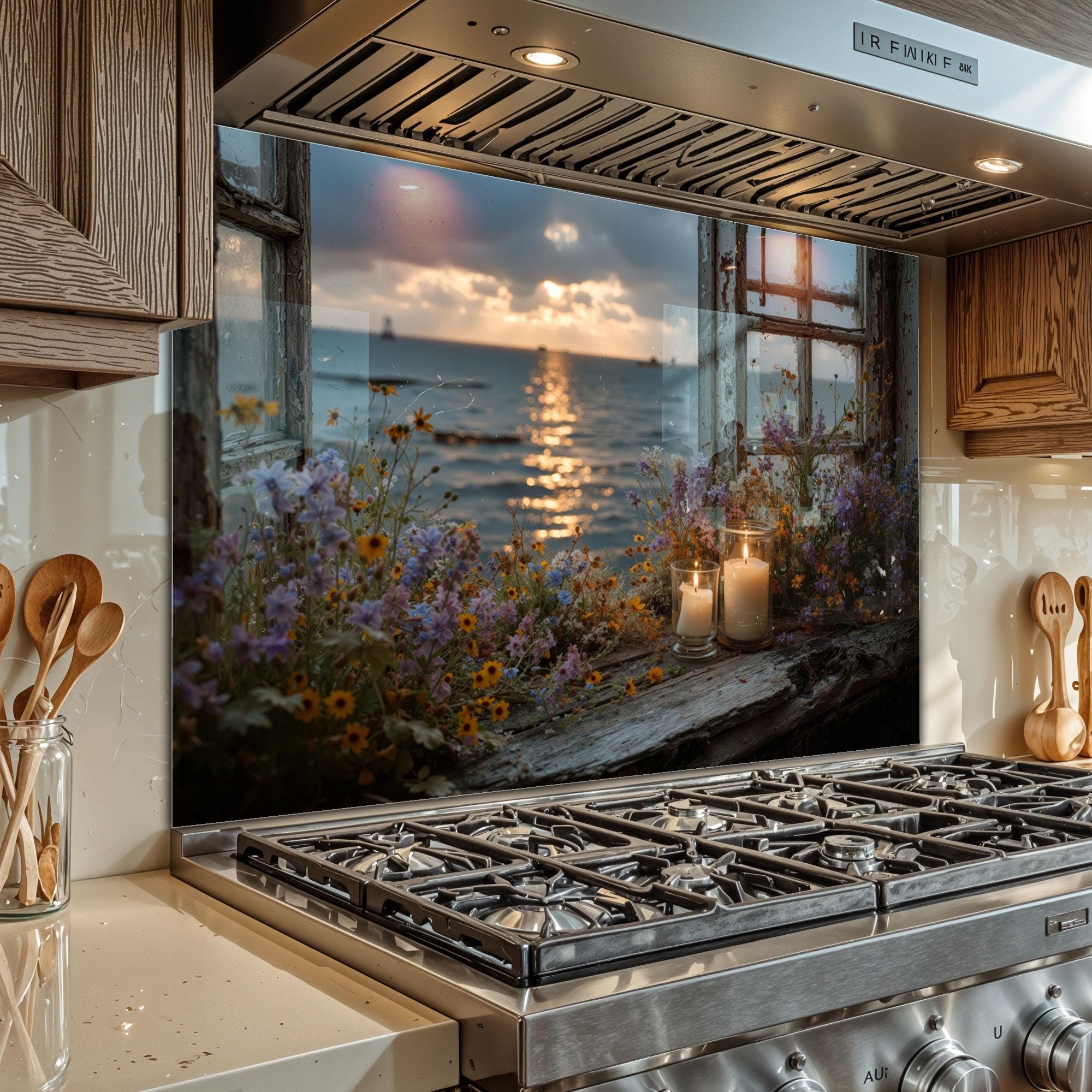 Tempered Glass Backsplash for Kitchen - Easy to Clean, Heat Resistant ...