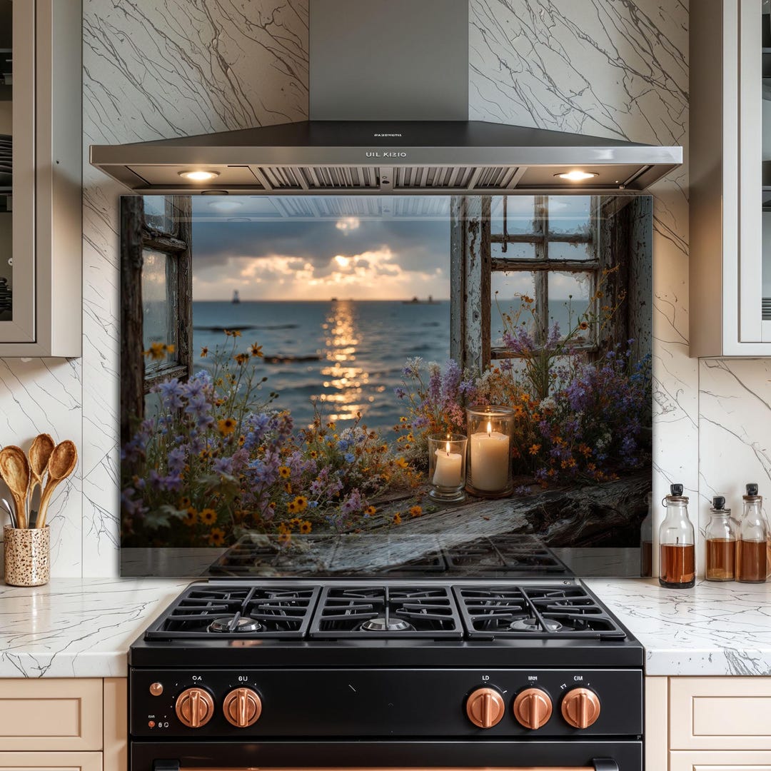 Tempered Glass Backsplash for Kitchen - Easy to Clean, Heat Resistant ...