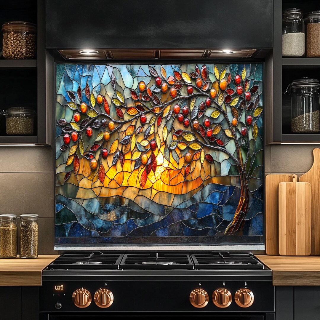 Tempered Glass Backsplash, Branch Glass Backsplash, Stained Glass ...