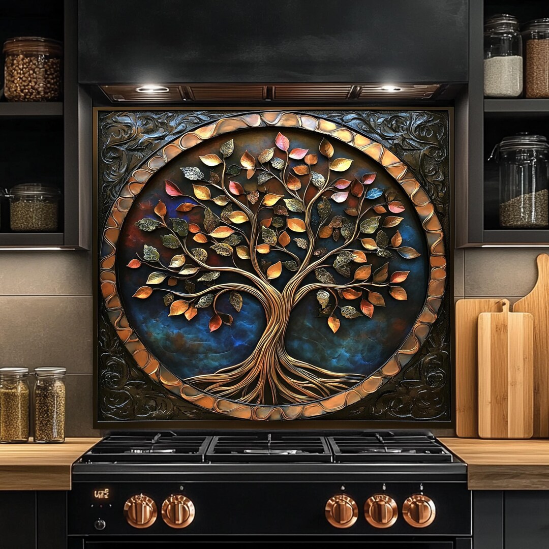 Tempered Glass Backsplash, Tree of Life Glass Backsplash, Kitchen ...